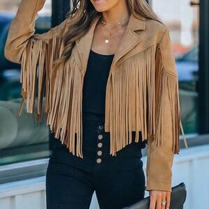 Jackets & Coats | Western Tan Vegan Suede Fringe Jacket | Poshmark